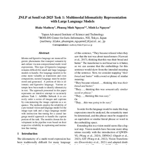 Jnlp At Semeval 2025 Task 1 Multimodal Idiomaticity Representation With Large Language Models