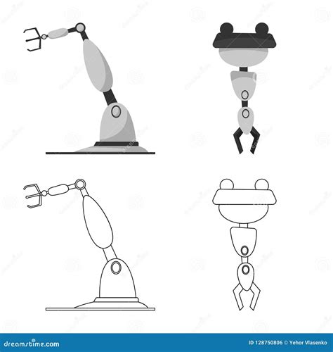 Vector Illustration Of Robot And Factory Symbol Set Of Robot And Space Stock Vector