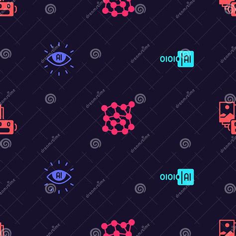 Set Binary Code Artificial Intelligence Ai Neural Network And Robot On Seamless Pattern