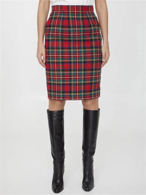 Saint Laurent Tartan Pencil Skirt Shopstyle