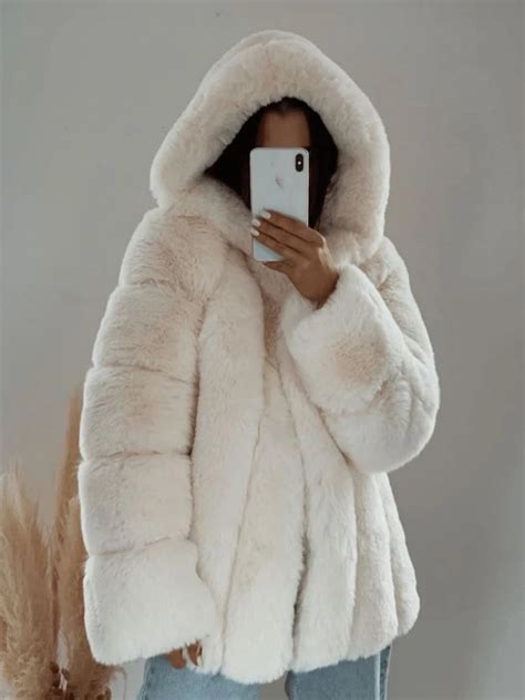 Rr431 후드 모피 코트 여성용 따뜻하고 두꺼운 인조 모피 겉옷 겨울 자켓 두껍고 따뜻한 인조 모피 코트 플러스 사이즈 Aliexpress