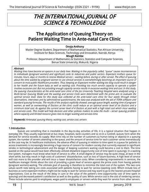 Pdf The Application Of Queuing Theory On Patient Waiting Time In Ante