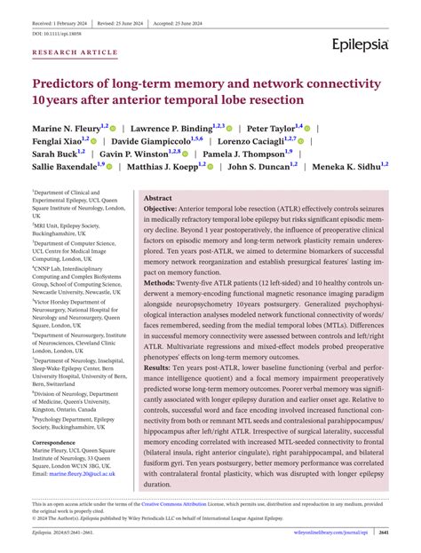 Pdf Predictors Of Long‐term Memory And Network Connectivity 10 Years After Anterior Temporal