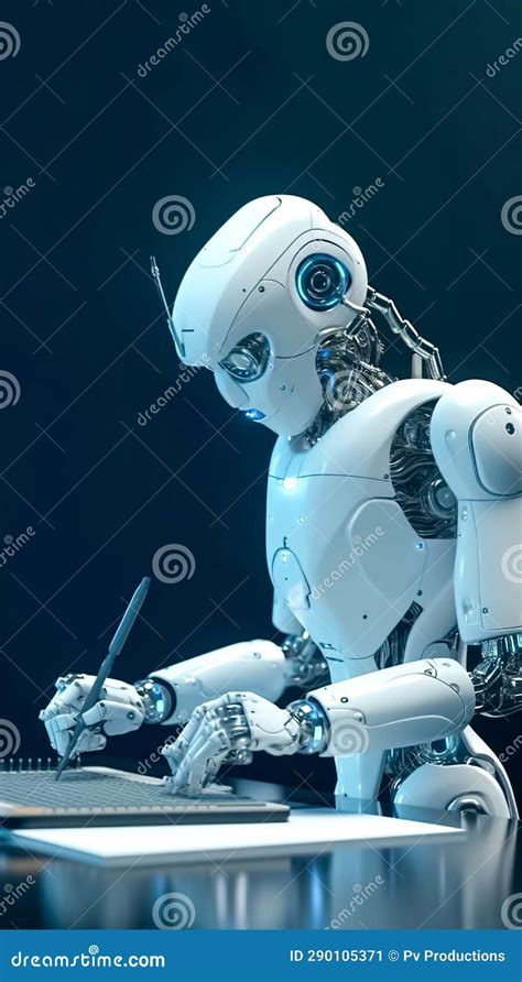 The Robot Writes In A Notepad With A Pen Generative Ai Stock Image