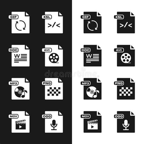 Set Avi File Document Doc Xsl Mp3 Png Ogg Y Icono Mov Vector