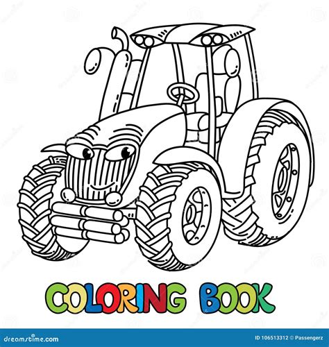 Funny Small Tractor With Eyes Coloring Book Stock Vector