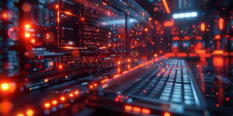 Futuristic Computer Terminal With Digital Data Interfaces Surrounded By Illuminated Code And