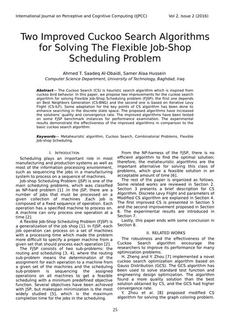Pdf Two Improved Cuckoo Search Algorithms For Solving The Flexible