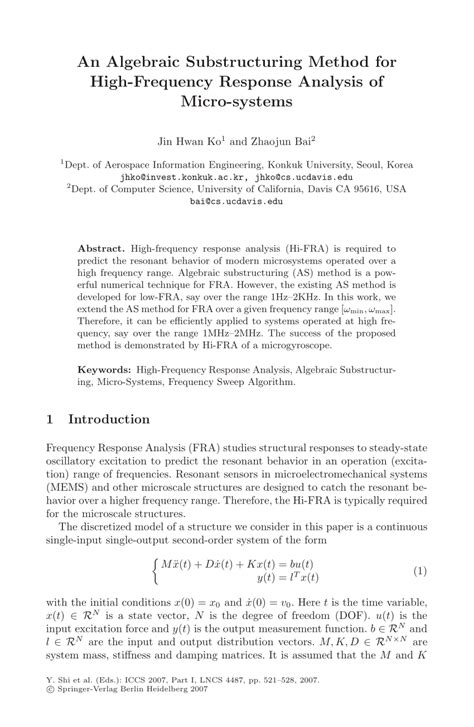 pdf an algebraic substructuring method for high frequency response