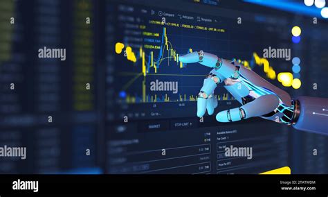 ai robot hand touching forex charts and diagrams stock market display