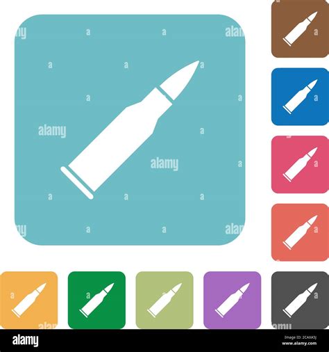 Bullet Rifle Ammo White Flat Icons On Color Rounded Square Backgrounds Stock Vector Image And Art