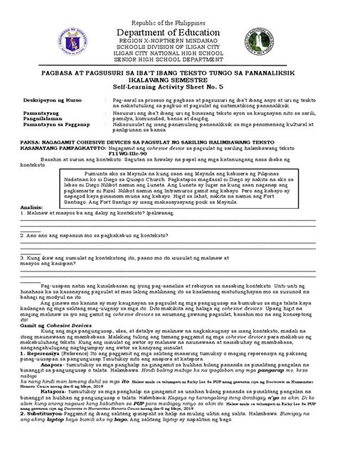 Self Learning Activity Sheet No 5 Pdf Self Learning Activity Sheet No 5 Pdf