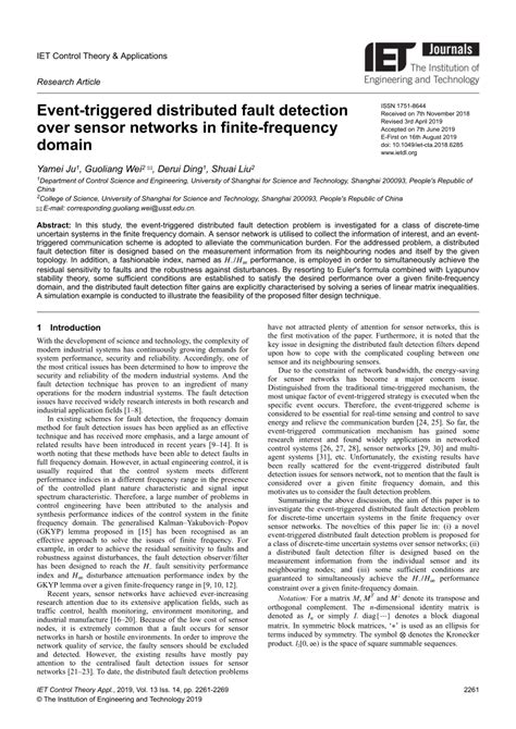 Pdf Event Triggered Distributed Fault Detection Over Sensor Networks