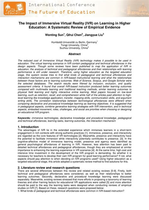 Pdf The Impact Of Immersive Virtual Reality Ivr On Learning In Higher Education A