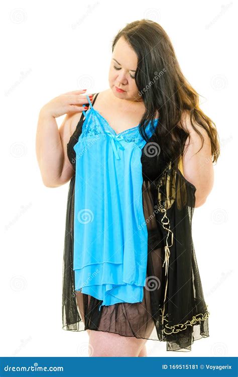 Plus Size Woman Fitting Satin Nightwear Stock Image Image Of Isolated
