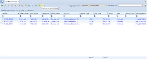 Exporting Data To Spreadsheet Comarch Erp Standard 20221 Knowledge Base