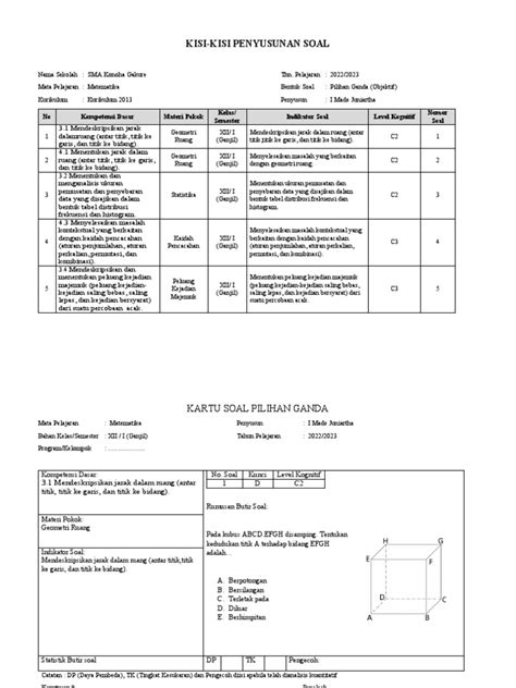 Format Kisi Kisi Dan Kartu Soal Pdf