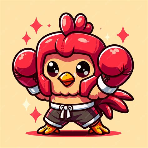 Cute Kawaii Chibi Cartoon Boxer Chicken With A Red Boxing Glove On His