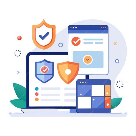 computer with security shields check marks and a tablet premium ai generated vector