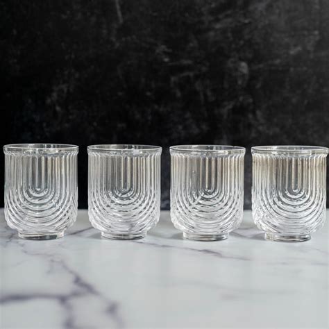 Art Deco Cocktail Glasses Set Of 4 Low Ball Ribbed Wave Etsy