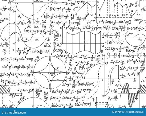 Mathematical Vector Seamless Pattern With Geometrical Figures Equations And Formulas Stock