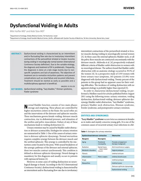 Pdf Dysfunctional Voiding In Adults