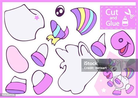 잘라내기 및 접착제 종이 재미 있는 유니콘 아이 들 재미 있는 수수께끼 엔터테인먼트 및 오락 아이 들 미술 활동과 게임 퍼즐입니다 장난감 귀여운 말 직접 만들 벡터