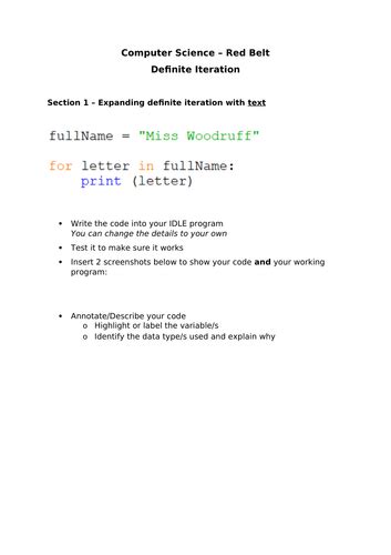 Gcse Ocr Computer Science J27702 Practical Python Programming Worksheets Definite Iteration