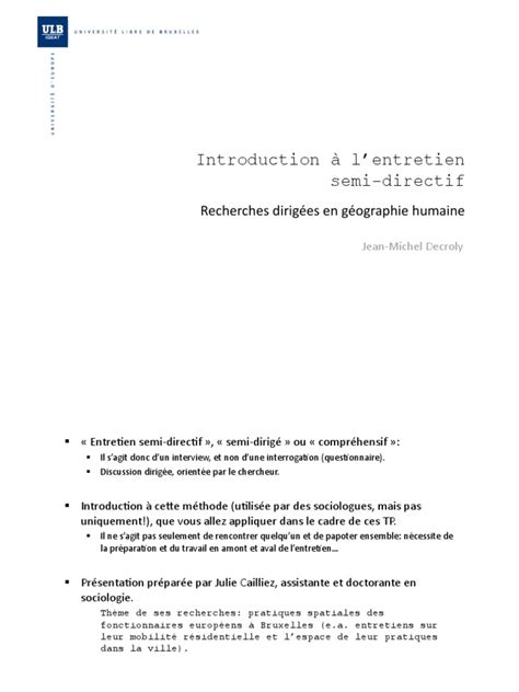 Guide De Lentretien Semi Directif Pdf Sociologie