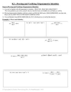 Pre Calculus H Section Notes Proving And Verifying Trig Identities