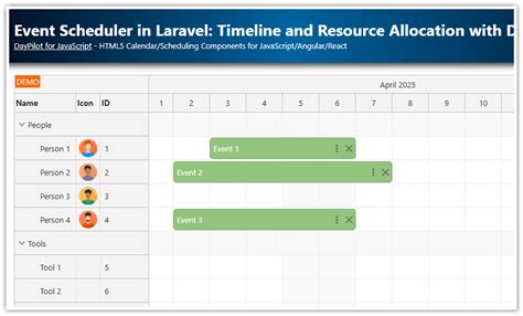 Event Scheduler In Laravel Timeline And Resource Allocation With Drag And Drop Ui Daypilot Code