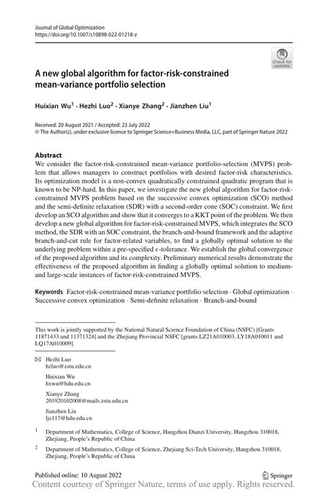 A New Global Algorithm For Factor Risk Constrained Mean Variance