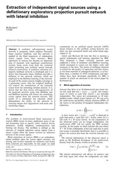 Pdf Extraction Of Independent Signal Sources Using A Deflationary