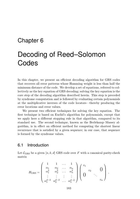 Decoding Of Reedsolomon Codes Chapter 6 Introduction To Coding Theory
