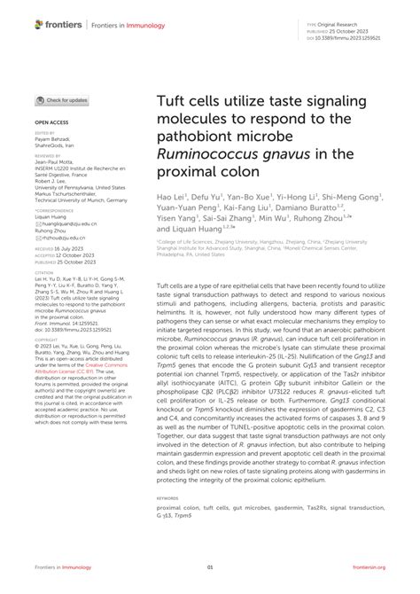 Pdf Tuft Cells Utilize Taste Signaling Molecules To Respond To The