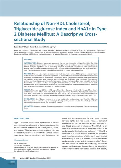Pdf Relationship Of Non Hdl Cholesterol Triglyceride Glucose Index And Hba1c In Type 2
