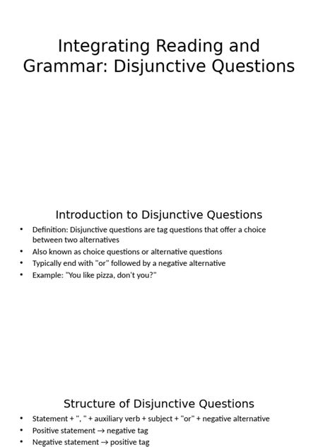 Integrating Reading And Grammar Disjunctive Questions Pdf Grammar Linguistics