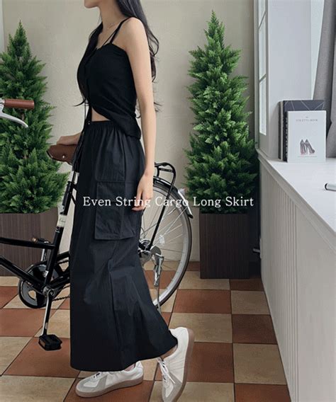 이븐 스트링 밴딩 뒷트임 카고 롱스커트 3 Color Kd1109 에이블리