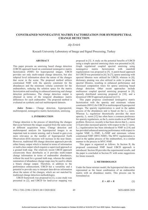 Pdf Constrained Nonnegative Matrix Factorization For Hyperspectral