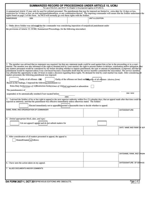 Fillable Summarized Record Of Proceedings Under Article 15 Ucmj Printable Pdf Download