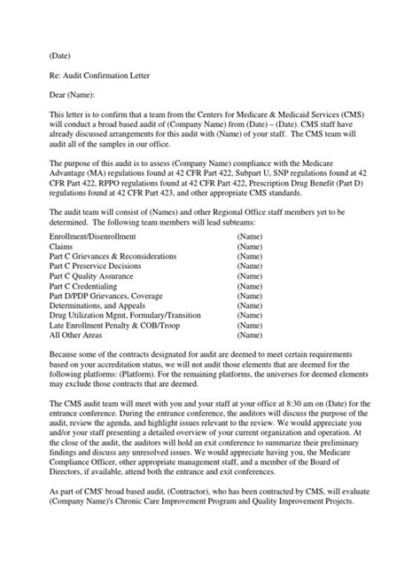 Audit Confirmation Letter Download Free Pdf Medicare Part D