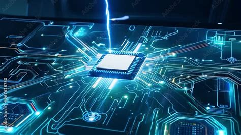 Concept Advanced Futuristic Microprocessor Chip Connecting With A Motherboard And Activates