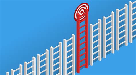 상단에 빨간색 높은 계단 사다리와 목표 목표를 목표로 등분 성 벡터 그림입니다 성공과 경쟁의 개념 고유 한 성취 계단에 대한 스톡 벡터 아트 및 기타 이미지 Istock