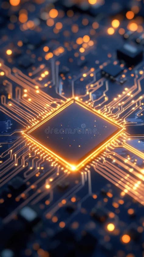 High Tech Circuit Board With Glowing Microchip Details Stock Illustration Illustration Of