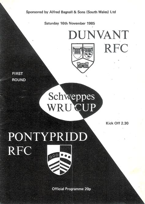 Dunvant Rfc Swansea Wales Rugby Club Programmes At Rugby Relics