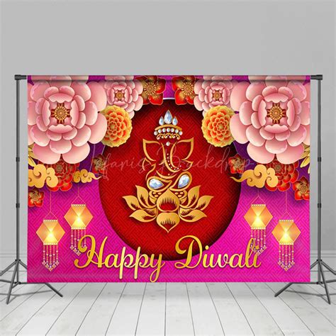 Floral Bunga Malai Leaves Peacock Diwali Backdrop Lofaris