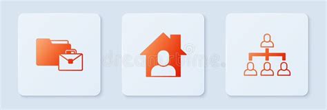 Set Online Working And Hierarchy Organogram Chart White Square Button Stock Vector