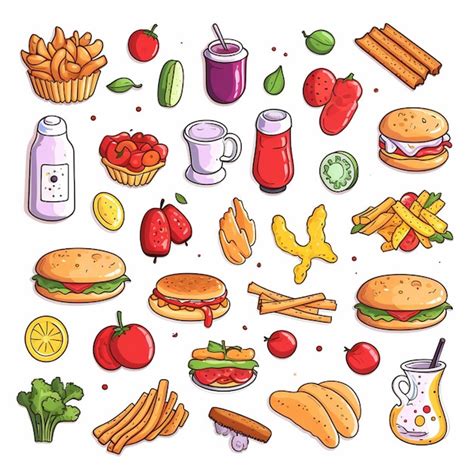 음식 터 디자인 레스토랑 메뉴 아이콘 일러스트 햄버거 피자 세트 식사 그래픽 음료 프리미엄 Ai 생성 벡터