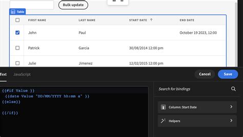table block default empty functionality when override value