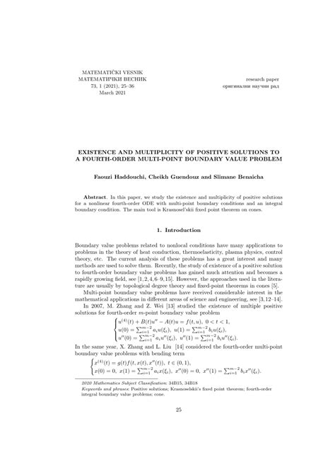 Pdf Existence And Multiplicity Of Positive Solutions To A Fourth Order Multi Point Boundary
